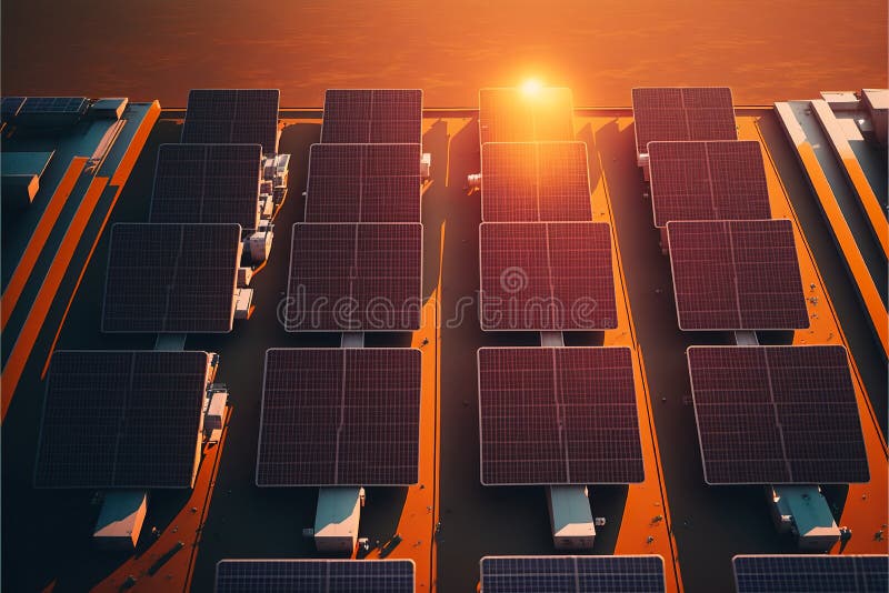 Top Down View of Solar Panels at Sunset. Stock Illustration ...