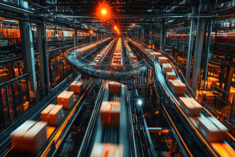 A Top Down View of Sorting Facility with Conveyor Belts Transporting ...