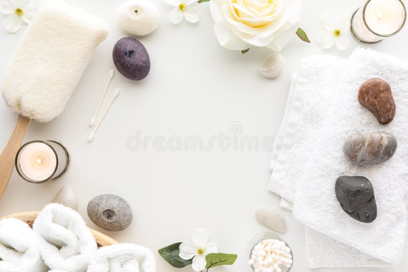 Top Down View of Spa Items Forming a Border with Copy Space in the ...