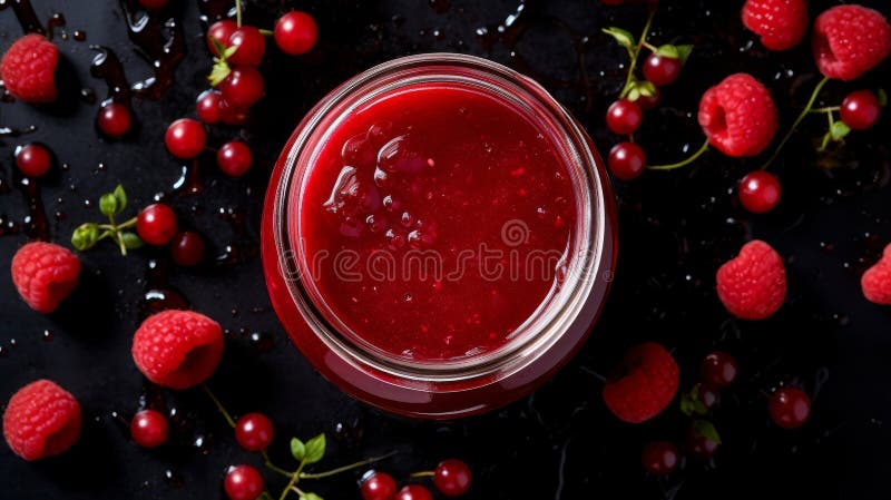 Top Down View of Spilled Raspberry Coulis Jar Stock Illustration ...