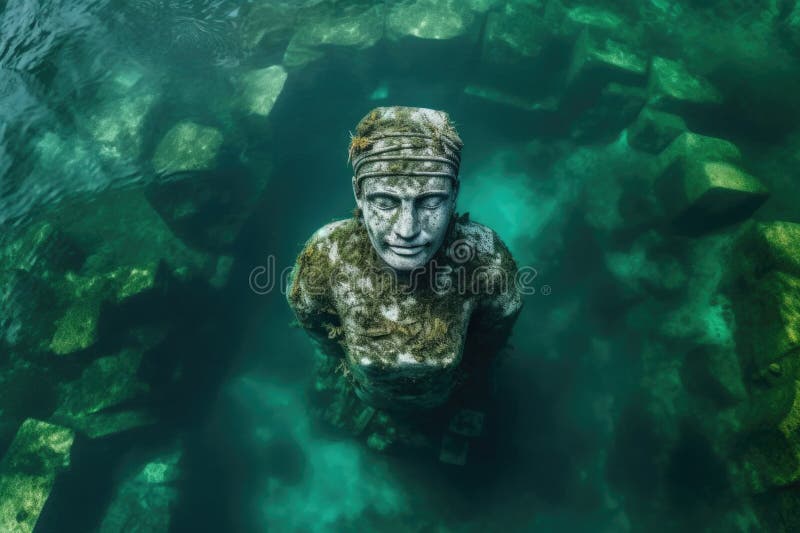 Top-down View of a Submerged Statue in Clear Waters Stock Illustration ...