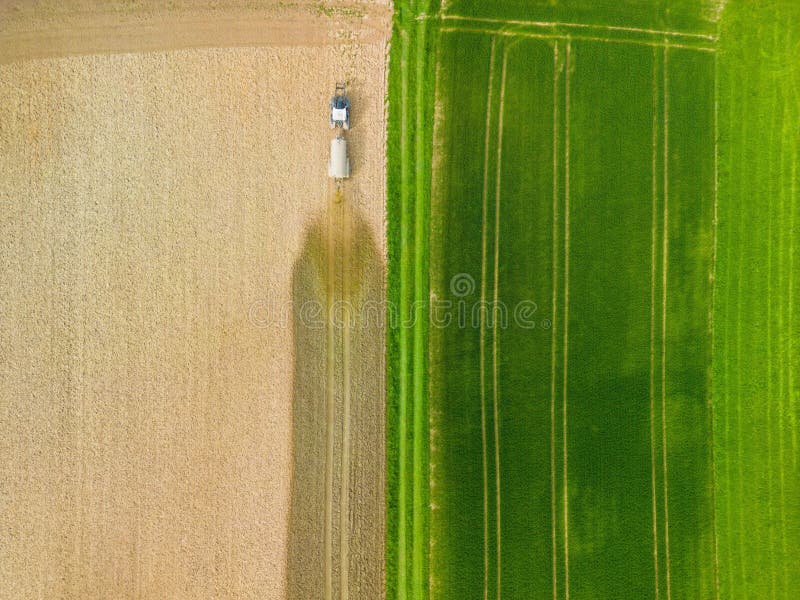 Top Down View of a Tractor Fertilizing the Field Stock Image - Image of ...