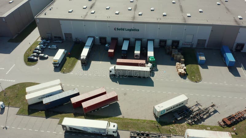 Goods Distribution Warehouse. Semitrailers Load Cargo Containers Stock ...