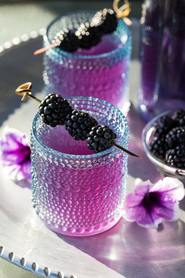 Top Down View of Two Servings of Refreshing Blackberry Beverage with ...