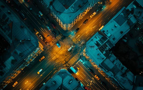 Top-down View of Urban Intersection Showcasing Traffic Flow and ...