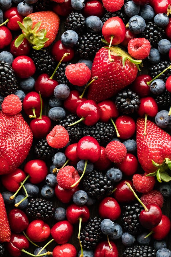A Top Down View of a Variety of Berries and Cherries in a Pile. Stock ...