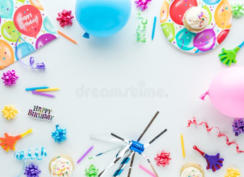 A Top Down View of Various Common Birthday Party Items Arranged in a ...