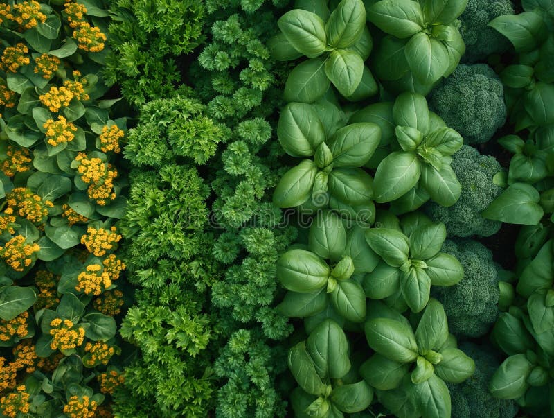 Top Down View on Various Herbs for Food Preparation, Aerial Image of ...