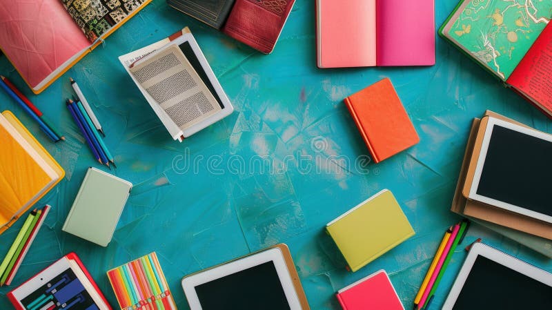 A Top-down View of Various Tablets and E-readers Displaying Educational ...