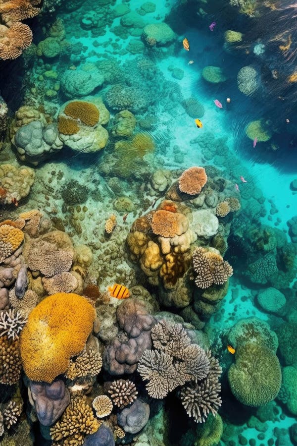 Top-down View of Vibrant Coral Reefs in Crystal Clear Water Stock ...