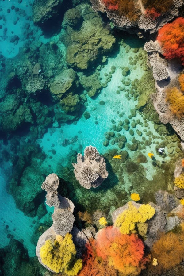 Top-down View of Vibrant Coral Reefs in Crystal Clear Water Stock Image ...