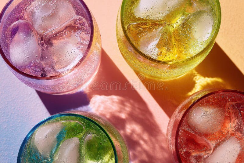 Colorful Summer Drinks with Ice Reflections for Modern Design Posters ...