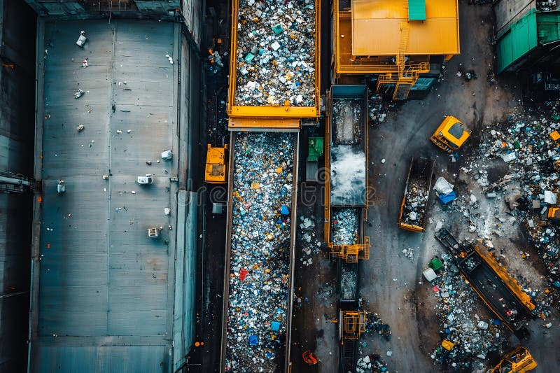 Top-down View of a Waste Management Plant with Clearly Marked Recycling ...