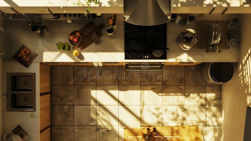 Top-down View of Well-lit Kitchen Stock Illustration - Illustration of ...