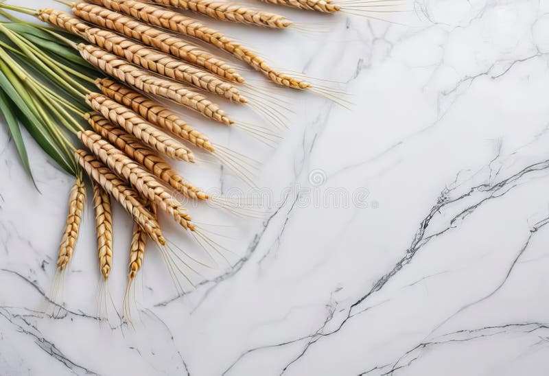 A Top-down View of Wheat Crops on a White Marble Background Stock ...