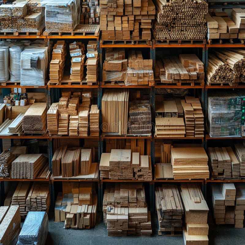 Top Down View of Wooden Inventory in Warehouse Setting Stock ...