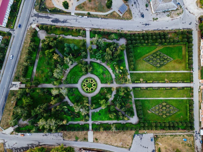Top Drone View of Park, Modern Garden Design Stock Image - Image of ...