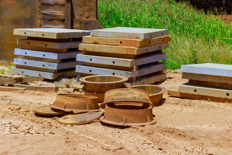 Top Edge of a Manhole for an Underground Utility Pit. Stock Photo ...