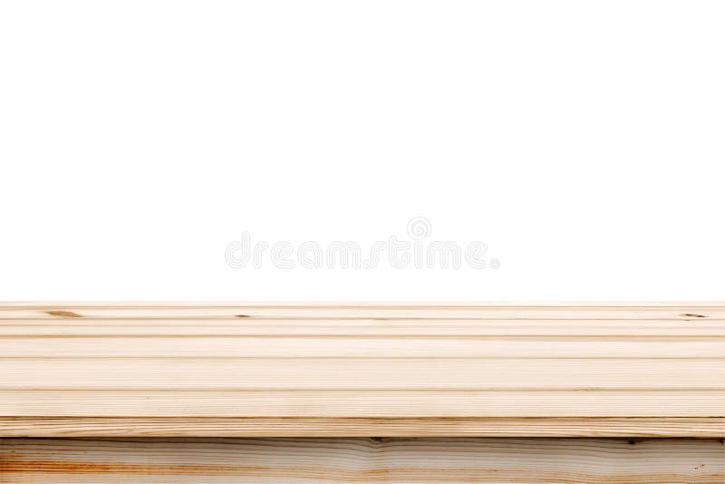 Empty Pine Wood Table with White Wall Background. Stock Photo - Image ...