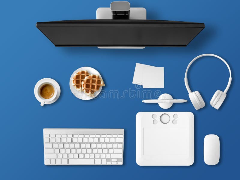 Top View of Office Desk with Computer Set. Stock Image - Image of ...