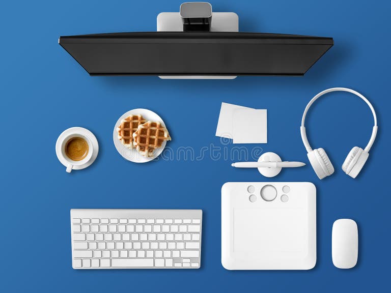 Top View of Office Desk with Computer Set. Stock Image - Image of ...