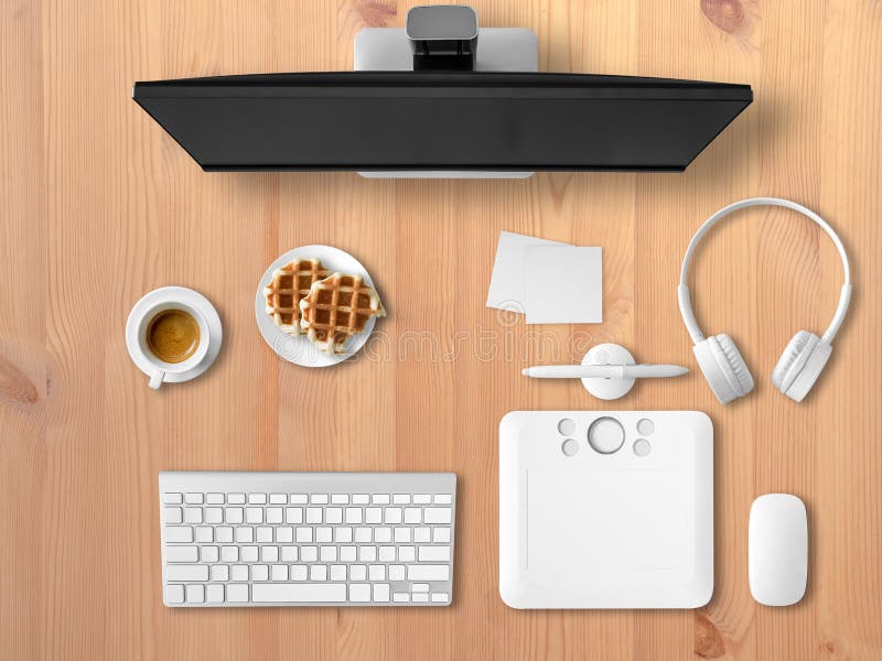 Top View of Office Desk with Computer Set. Stock Photo - Image of ...