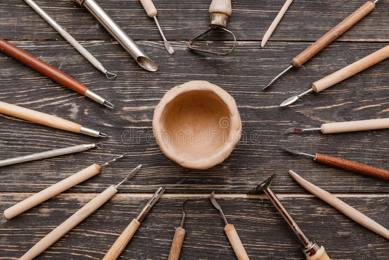 Flat View of Pottery Art Tools, Manual Craft Work Concept Stock Image ...