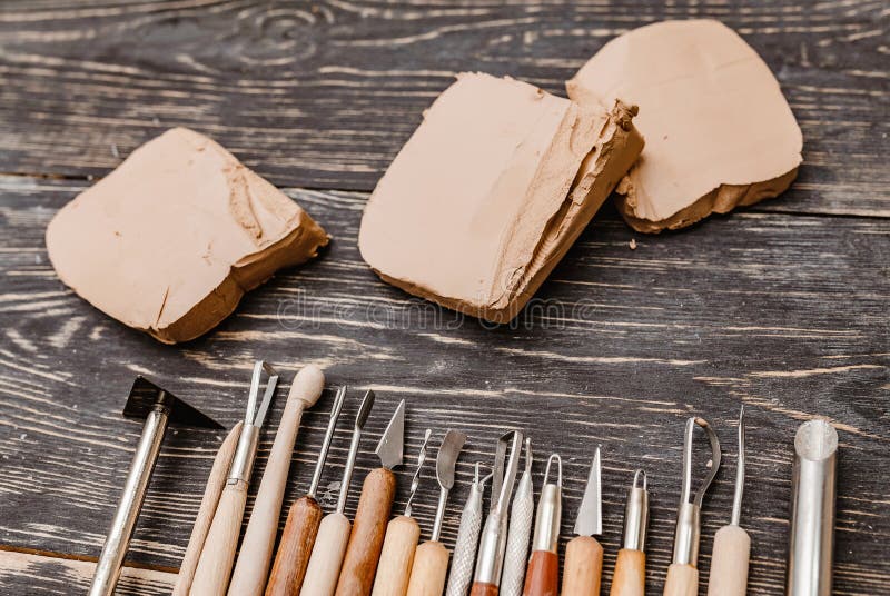 Flat View of Pottery Art Tools, Manual Craft Work Concept Stock Photo ...