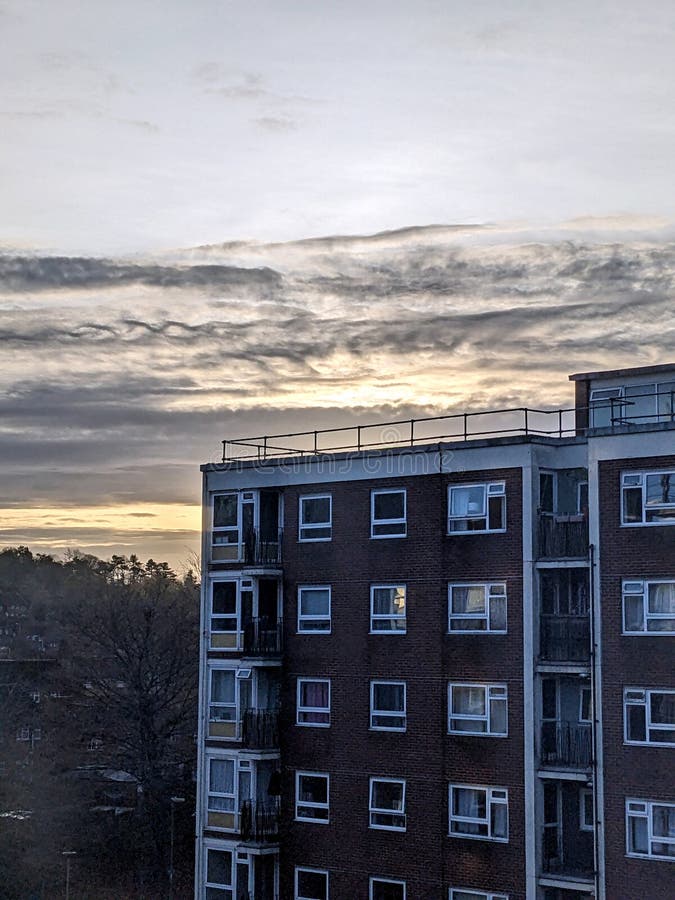 Top Floors of a Highrise Council Block of Flats with Sky Stock Photo ...