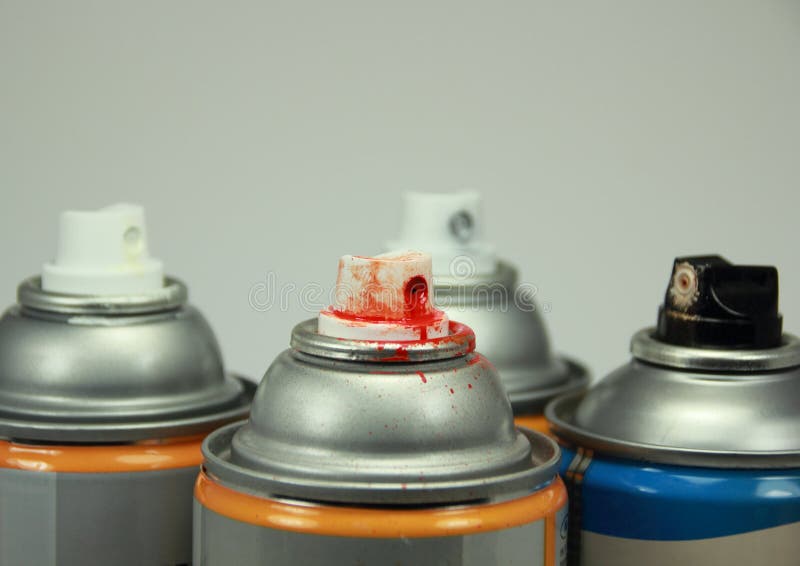 Top of Four Isolated Spray Cans with Different Colors Stock Photo ...