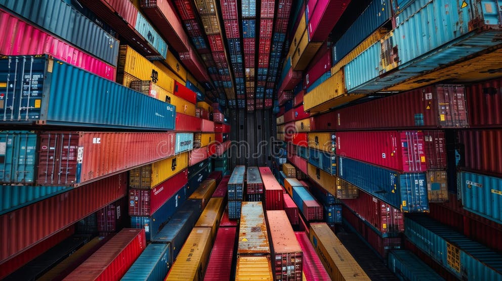From the Top, a Fully Loaded Container Ship Approaches the Bustling ...