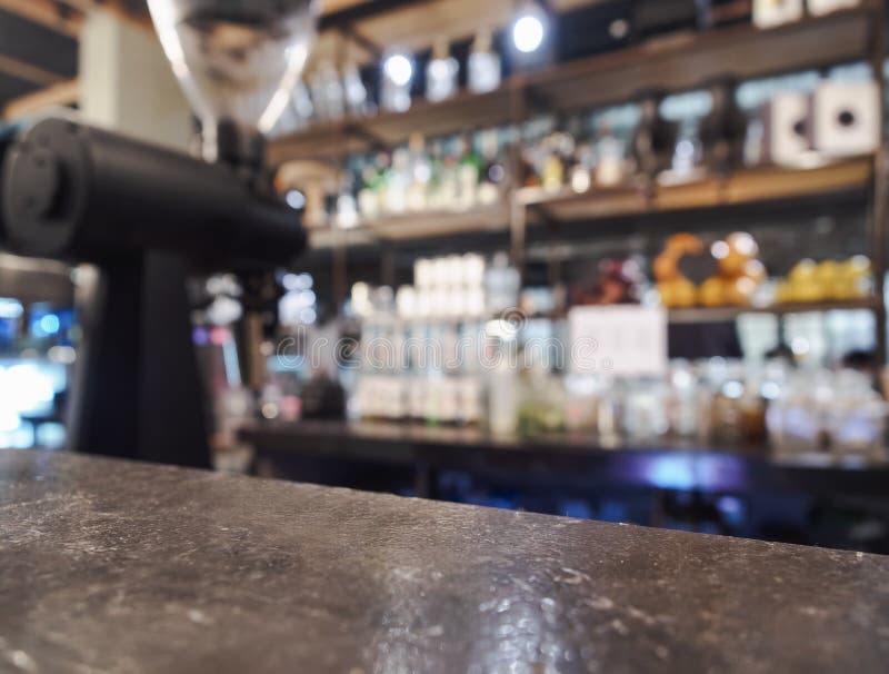 Top of Granite Counter Bar with Blurred Cafe Kitchen Background Stock ...