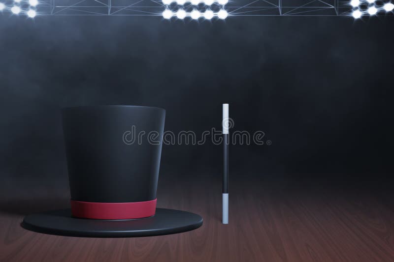 Top Hat Magic Wand on Stage 3d Illustrations Stock Illustration ...