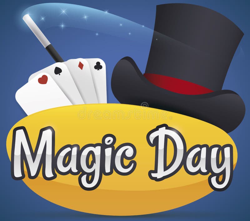 Top Hat, Playing Cards and Magic Wand for Magic Day, Vector ...