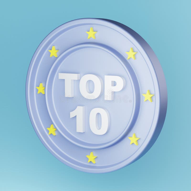 Top 10 Icon Silver and Round with Stars. 3d Render Stock Illustration ...