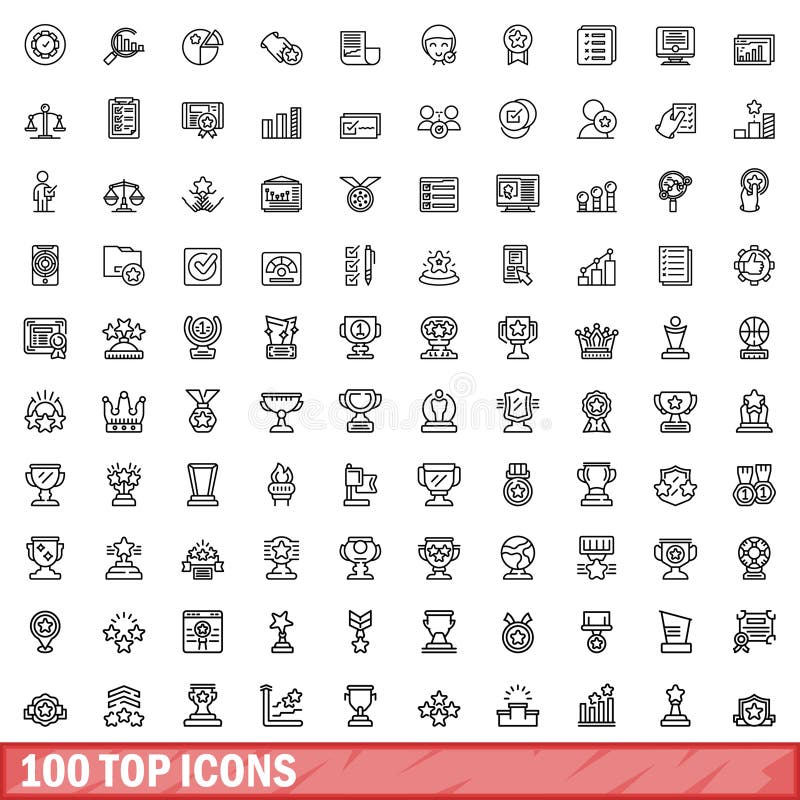 100 Top Icons Set, Outline Style Stock Vector - Illustration of vector ...