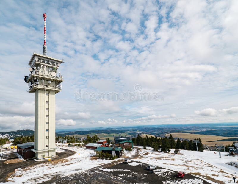 Top of the Klinovec Mountain Rectangular Broadcasting Tower Stock Photo ...
