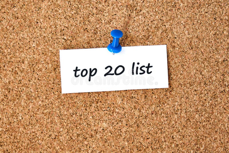 Top 20 List. Text Written on a Piece of Paper, Cork Board Background ...