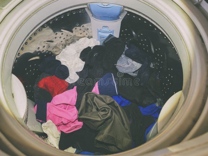 Top Loading Washing Machine Washes Laundry. Internal View of a Washing ...