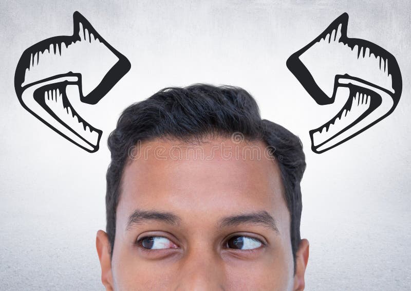 Top of Man S Head and Grey Arrow Against White Wall Stock Photo - Image ...