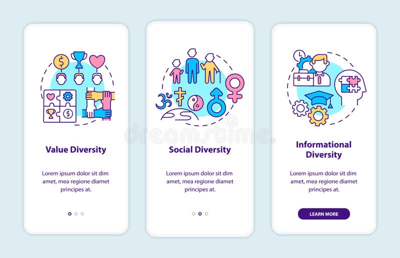 Top Management Diversity Types Onboarding Mobile App Page Screen with ...