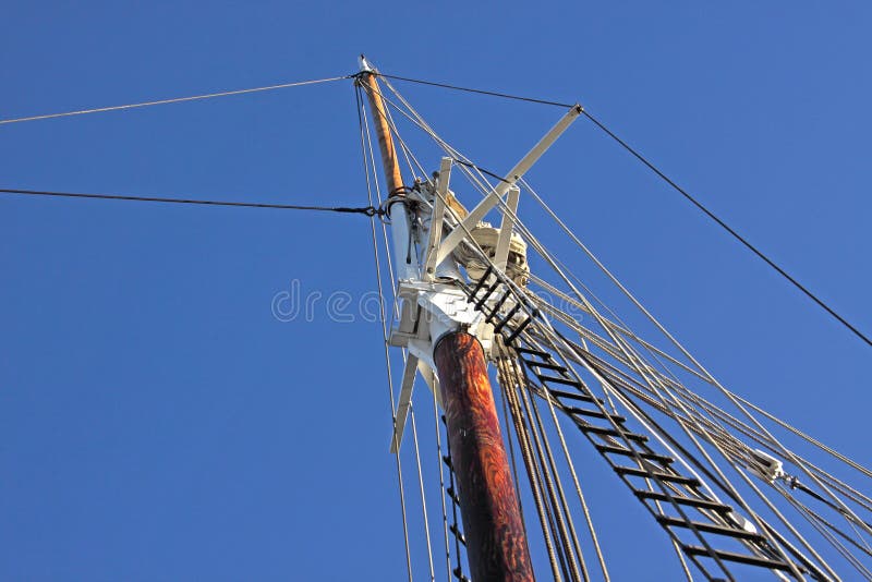 Top of the Mast of a Sailing Ship Stock Image - Image of wood, rigging ...