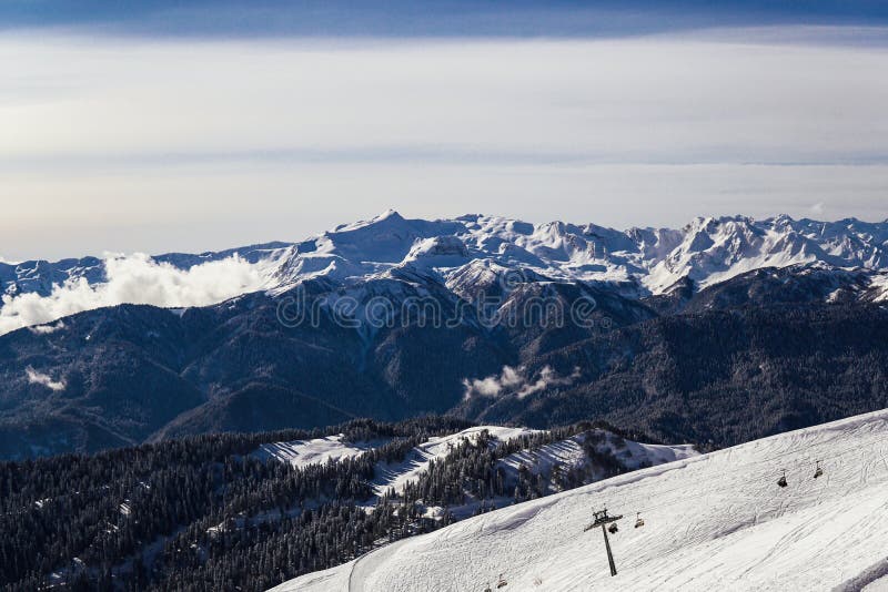 The Top of Mount Snow Winter Ski Resort Stock Image - Image of center ...