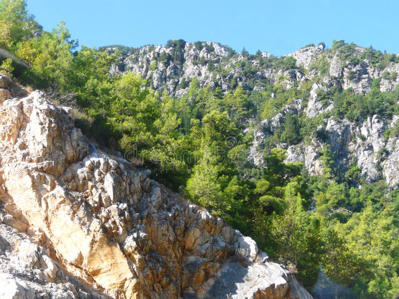 Top of the mountain, cleft stock image. Image of larch - 253380217