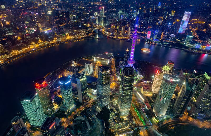 Top Night View of Shanghai Skyline, China Editorial Photo - Image of ...