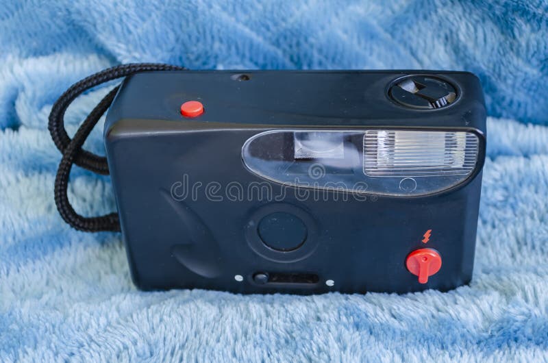 Black Analogue Camera. Front View. Isolated White Background. Space for ...