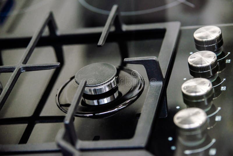 The Top Panel of the Gas Stove Stock Image - Image of flame, black ...