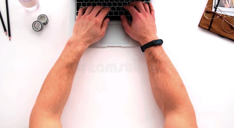 Top Photo of the Arms of a Man Who is Writing on a Keyboard Stock Image ...