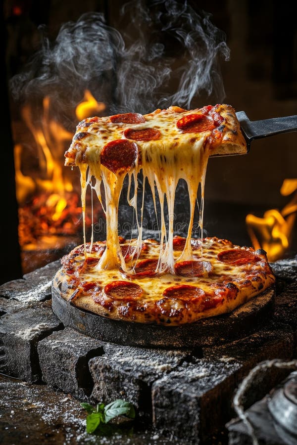 The Top of the Pizza Slice is a Copy Space with Pepperoni and Melted ...