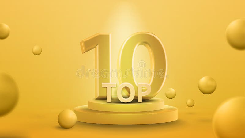Top 10, Poster with Yellow Podium with Award and Lighting of Spotlights ...